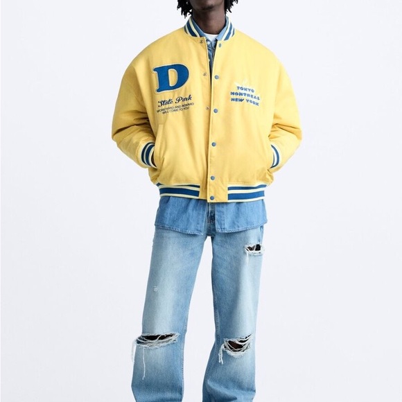 Zara | Jackets & Coats | Zara Man Baggy Varsity Jacket In Yellow Size S ...